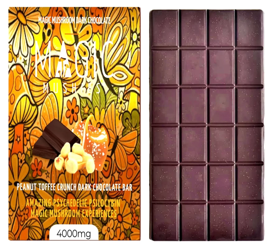 Magic Mushroom Peanut Toffee Crunch Dark Chocolate Bar-4000mg